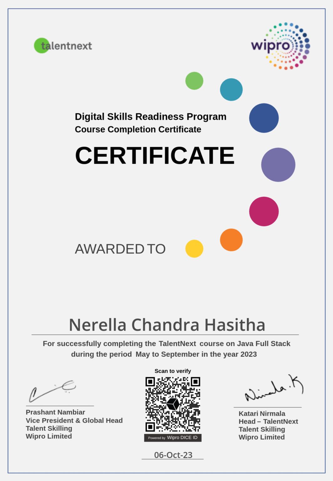 Nerella Chandra Hasitha on LinkedIn: #wipro #fullstackdeveloper #talentnext Nerella Chandra Hasitha on LinkedIn: #wipro #fullstackdeveloper #talentnext
