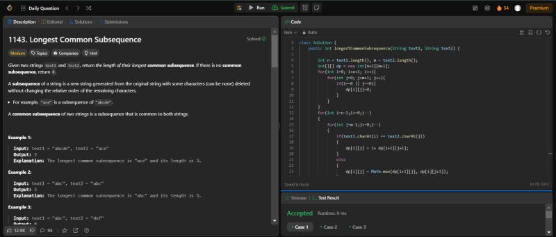 #100daysofdsa #leetcode1143 #100daysofcodingchallenge #100daysofcode ... #100daysofdsa #leetcode1143 #100daysofcodingchallenge #100daysofcode ...