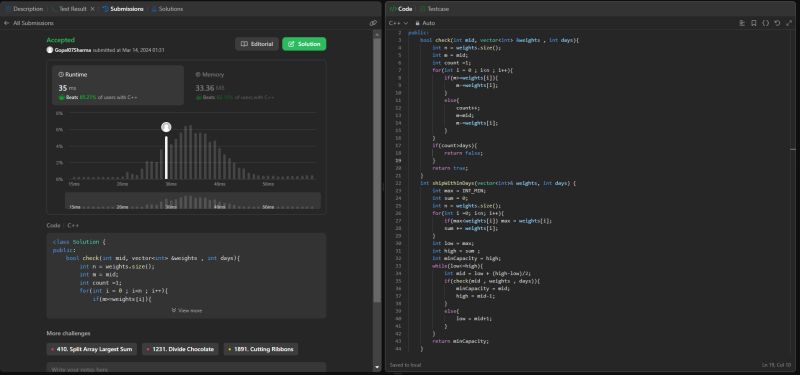 Tested LeetCode problem (1011) | Gopal Sharma posted on the topic ... Tested LeetCode problem (1011) | Gopal Sharma posted on the topic ...