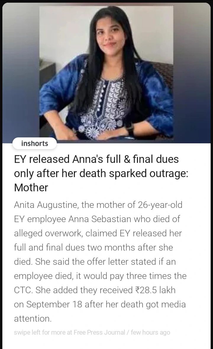 Manisha Kumari on LinkedIn: EY released Anna's full and final dues 😢 Manisha Kumari on LinkedIn: EY released Anna's full and final dues 😢