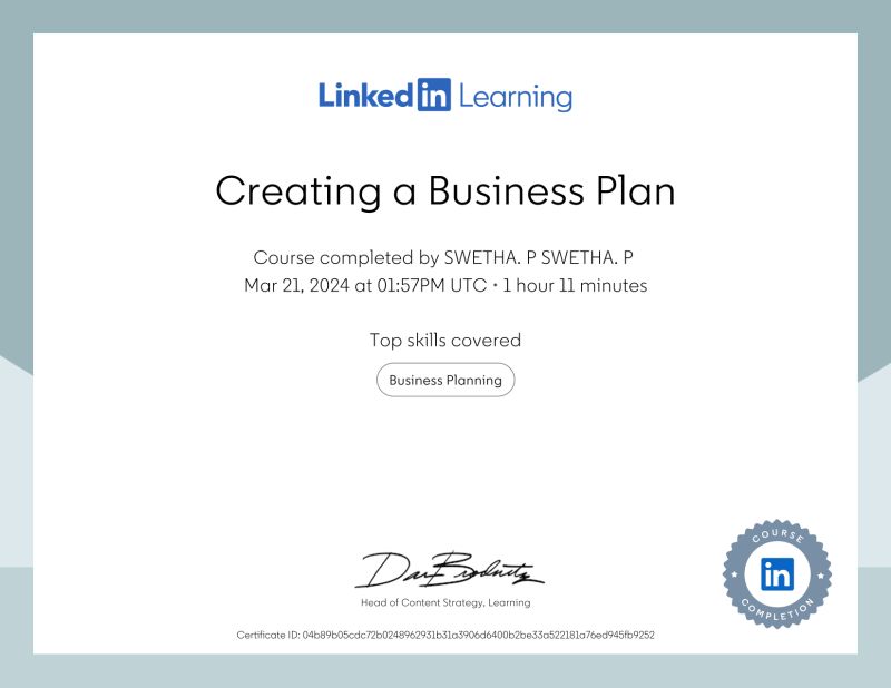 SWETHA. P SWETHA. P on LinkedIn: Certificate of Completion SWETHA. P SWETHA. P on LinkedIn: Certificate of Completion