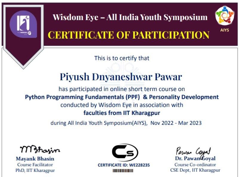 Piyush Pawar on LinkedIn: #programming #python #wisdomeye # ... Piyush Pawar on LinkedIn: #programming #python #wisdomeye # ...
