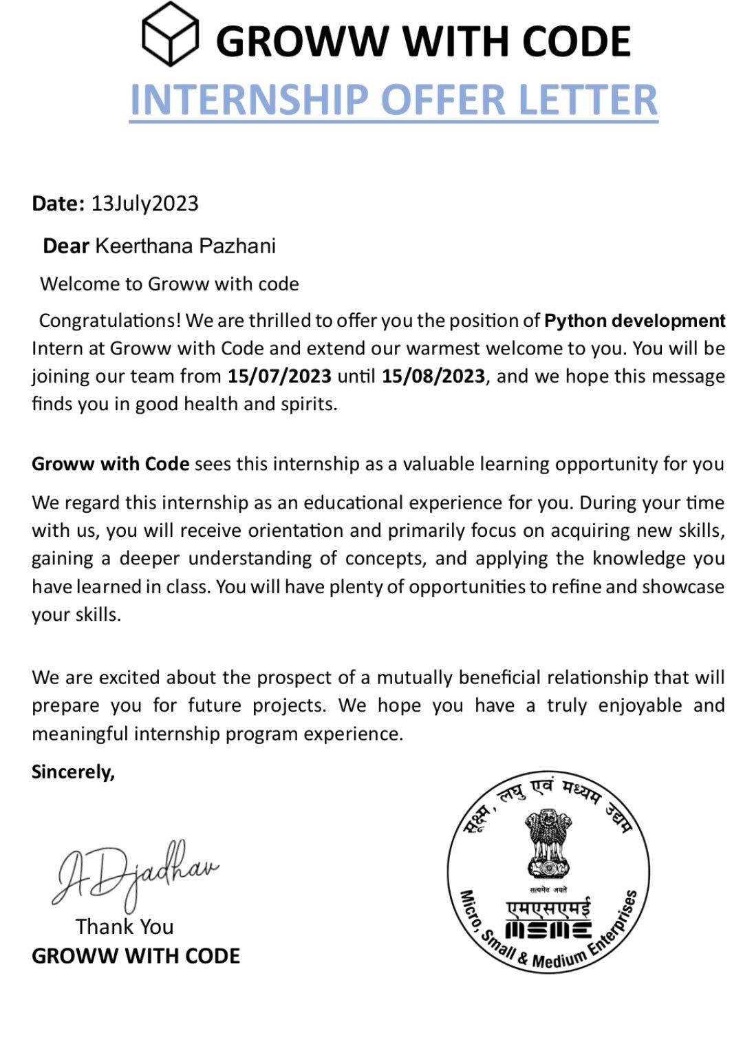 Keerthana Pazhani on LinkedIn: Excited to share that I've received an ... Keerthana Pazhani on LinkedIn: Excited to share that I've received an ...