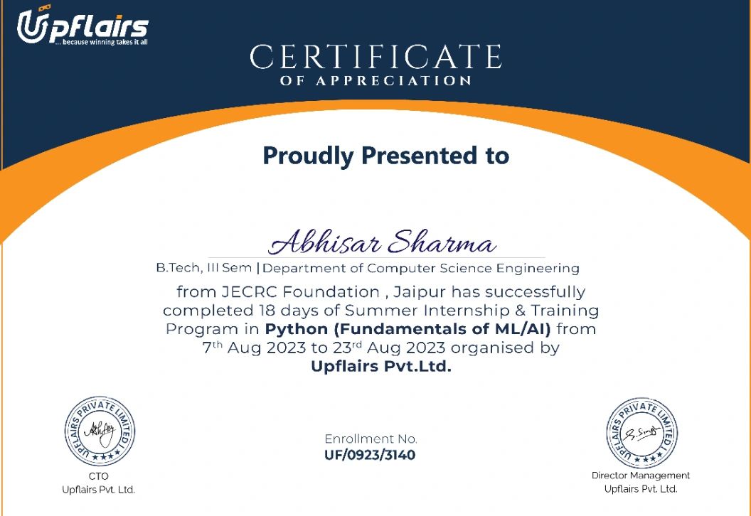 Abhisar Sharma on LinkedIn: #upflairs #python #machinelearning # ... Abhisar Sharma on LinkedIn: #upflairs #python #machinelearning # ...