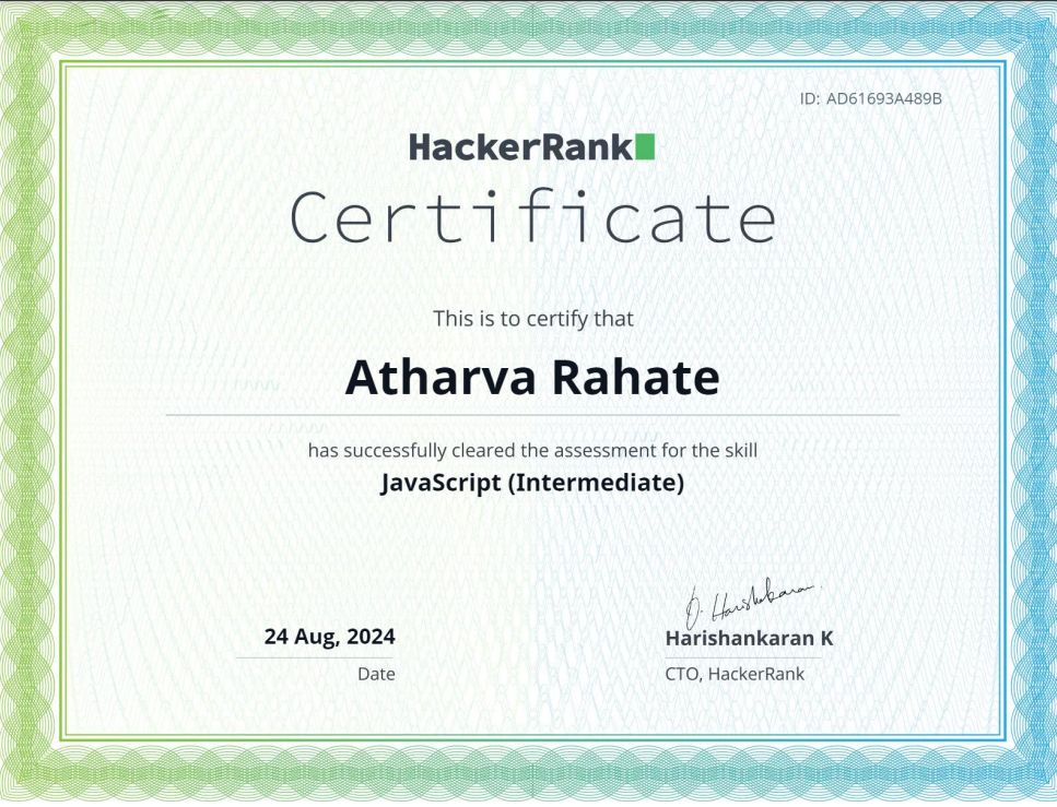 Atharva Rahate on LinkedIn: #javascript #webdevelopment #hackerrank # ... Atharva Rahate on LinkedIn: #javascript #webdevelopment #hackerrank # ...