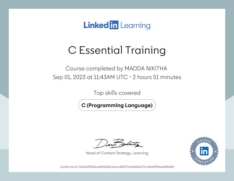 MADDA NIKITHA on LinkedIn: Certificate of Completion MADDA NIKITHA on LinkedIn: Certificate of Completion