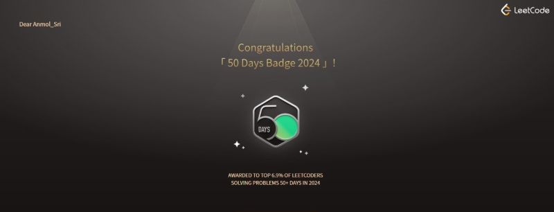 Anmol Srivastava on LinkedIn: #codingmilestone #leetcode50days Anmol Srivastava on LinkedIn: #codingmilestone #leetcode50days