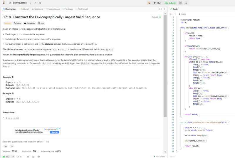 DAY 413 🚀 DESCRIPTION : Given an integer n, find a sequence that ... DAY 413 🚀 DESCRIPTION : Given an integer n, find a sequence that ...