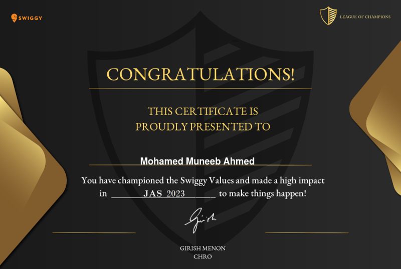 Mohammed Muneeb Ahmed on LinkedIn: Thank you Swiggy for the wonderful ... Mohammed Muneeb Ahmed on LinkedIn: Thank you Swiggy for the wonderful ...