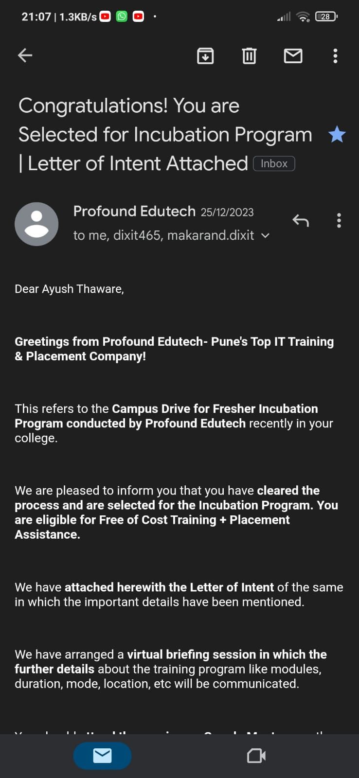 Ayush Prakash Thaware on LinkedIn: #profound #opportunities Ayush Prakash Thaware on LinkedIn: #profound #opportunities