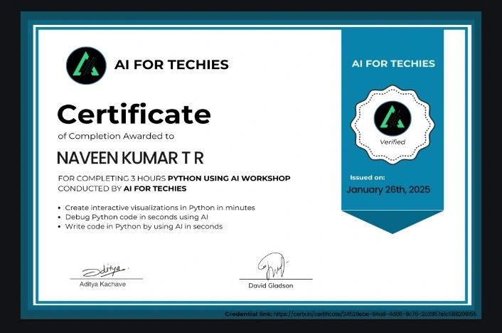 Naveen kumar T.R Naveen on LinkedIn: Successfully completed the Naveen kumar T.R Naveen on LinkedIn: Successfully completed the
