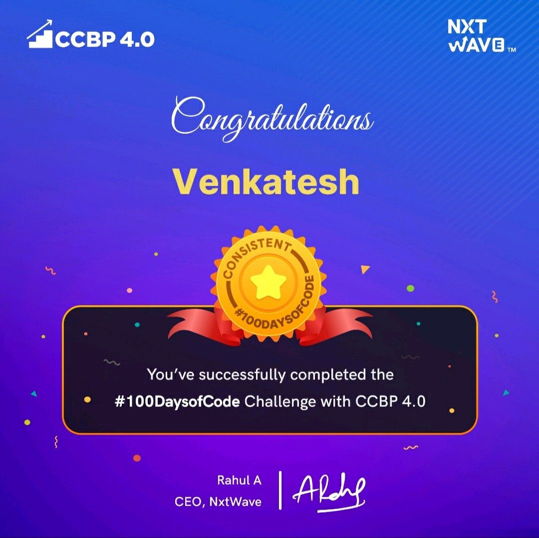 Venkatesh saladi on LinkedIn: Hello connections I got 100dayscodechallenge Venkatesh saladi on LinkedIn: Hello connections I got 100dayscodechallenge