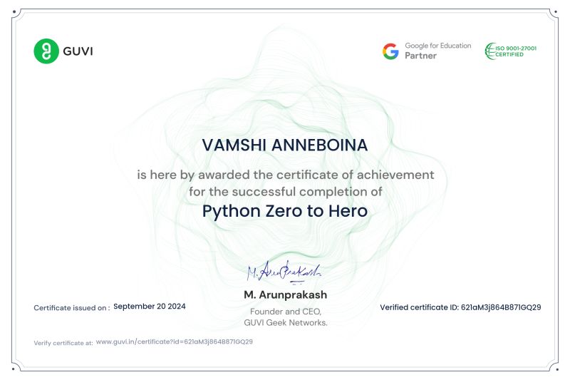 VAMSHI ANNEBOINA on LinkedIn: #pythoncertified #zerotohero # ... VAMSHI ANNEBOINA on LinkedIn: #pythoncertified #zerotohero # ...