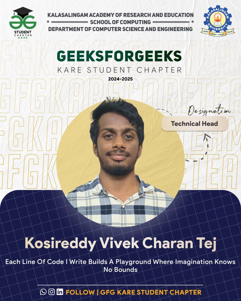 vivek charan tej kosireddy on LinkedIn: #geeksforgeeks #studentchapter ... vivek charan tej kosireddy on LinkedIn: #geeksforgeeks #studentchapter ...