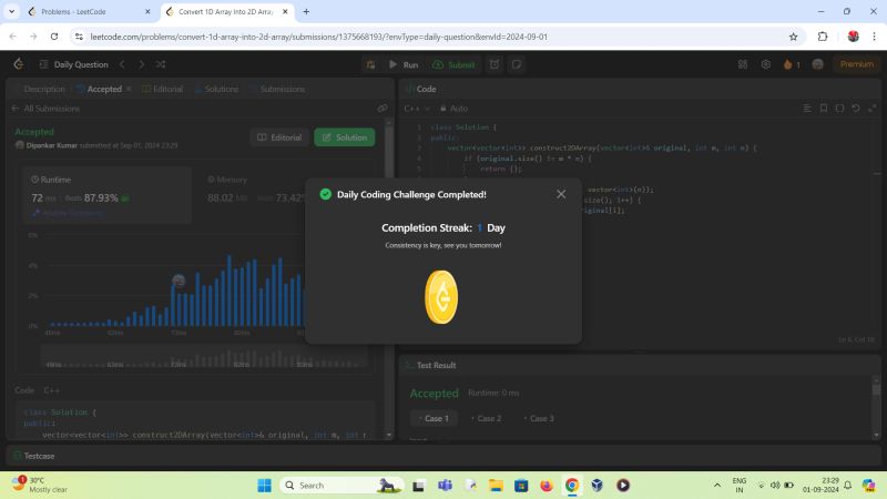 Dipankar Kumar on LinkedIn: #DSA => Convert 1D Array Into 2D Array ... Dipankar Kumar on LinkedIn: #DSA => Convert 1D Array Into 2D Array ...