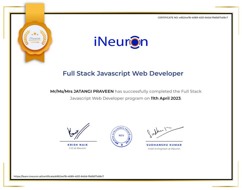 Praveen Jatangi on LinkedIn: #fullstackjavascript #webdevelopment #ineuron Praveen Jatangi on LinkedIn: #fullstackjavascript #webdevelopment #ineuron