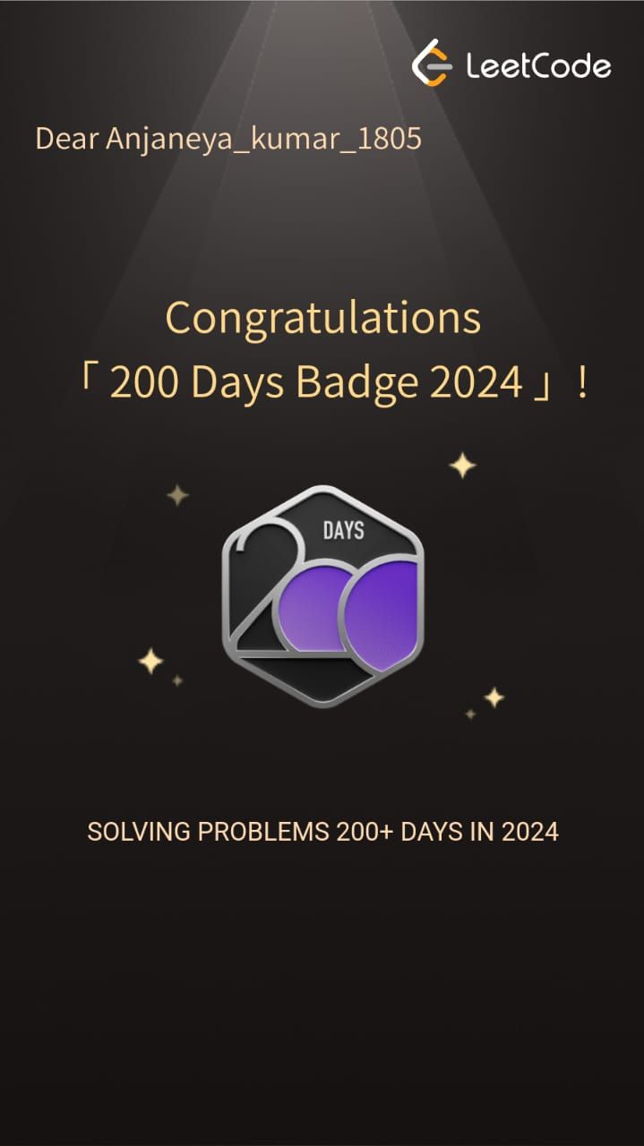 Anjaneya Kumar Ramisetty on LinkedIn: 200 days of LeetCoding! Solved ... Anjaneya Kumar Ramisetty on LinkedIn: 200 days of LeetCoding! Solved ...