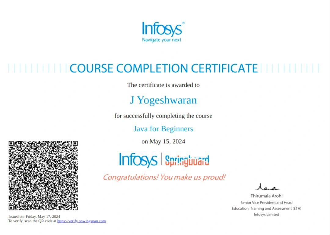 Yogeshwaran .J on LinkedIn: #java #programming #beginner #infosys # ... Yogeshwaran .J on LinkedIn: #java #programming #beginner #infosys # ...