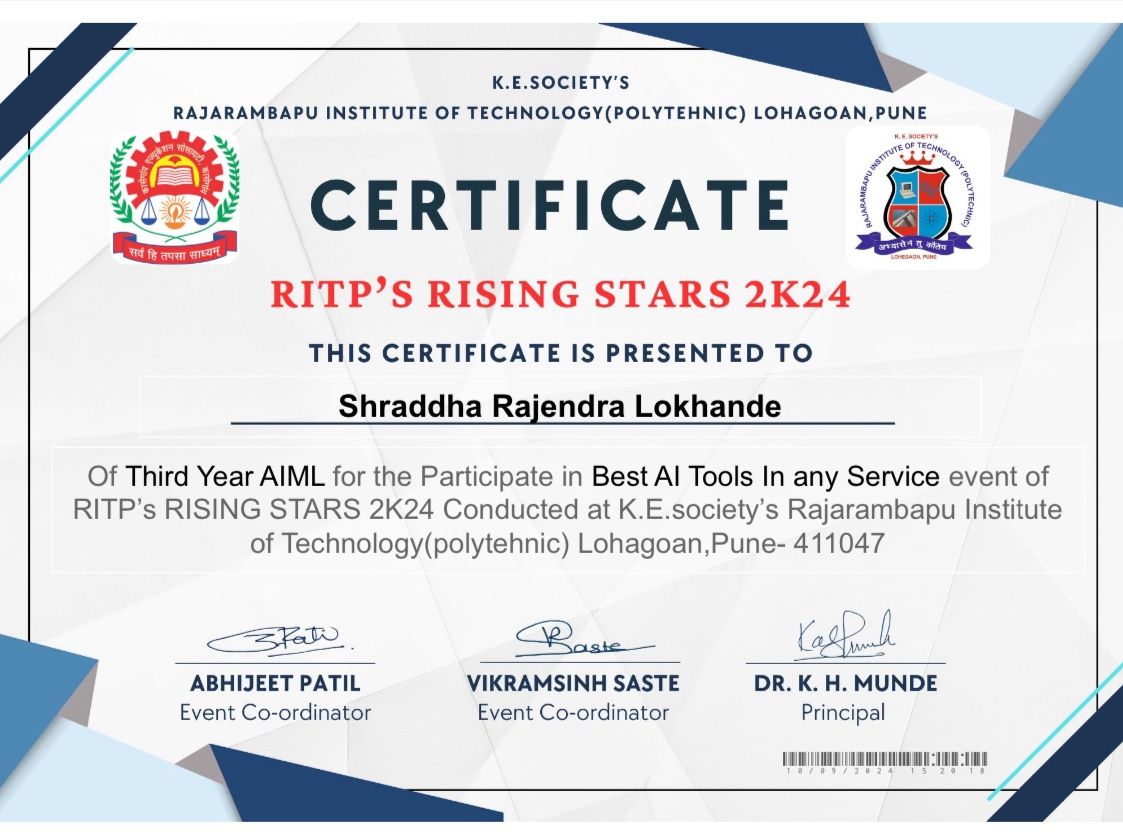 Shraddha Lokhande on LinkedIn: #aiml #artificialintelligence #ritp # ... Shraddha Lokhande on LinkedIn: #aiml #artificialintelligence #ritp # ...