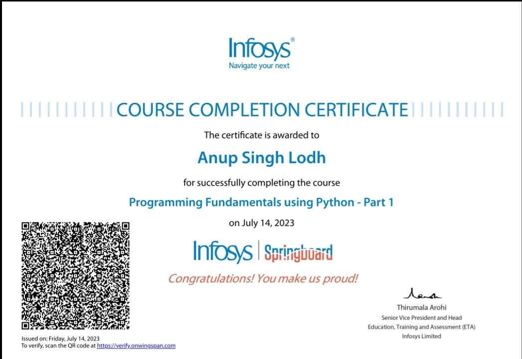Anup Singh Lodh on LinkedIn: #infosysspringboard #pythonprogramming Anup Singh Lodh on LinkedIn: #infosysspringboard #pythonprogramming