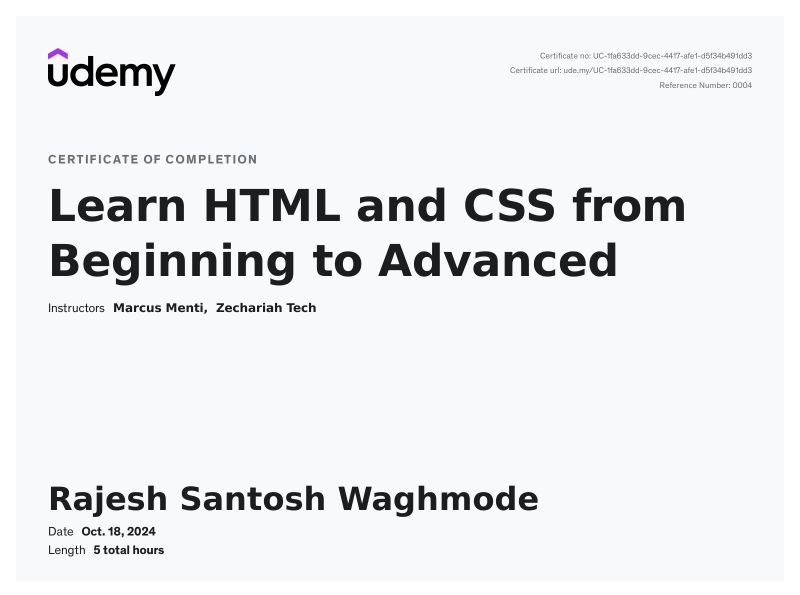 Rajesh Waghmode on LinkedIn: Successfully Completed HTML and CSS Rajesh Waghmode on LinkedIn: Successfully Completed HTML and CSS