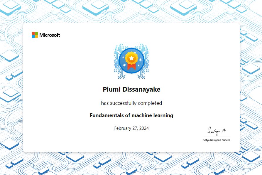 Completion of Machine Learning course with Microsoft Learning | Piumi ... Completion of Machine Learning course with Microsoft Learning | Piumi ...