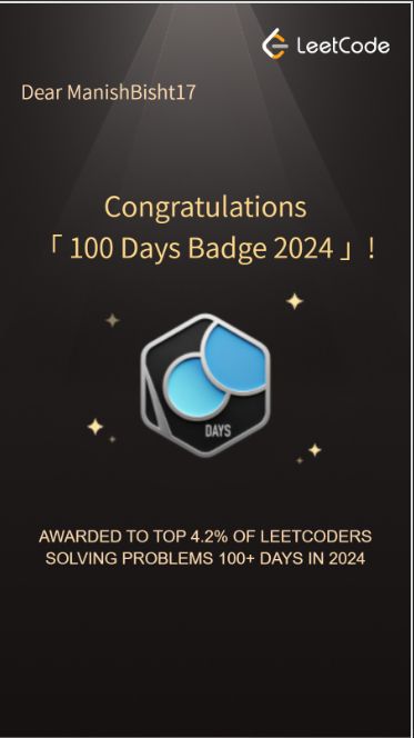 Leetcode100Days Badge: Consistency | Manish Singh Bisht posted on the ... Leetcode100Days Badge: Consistency | Manish Singh Bisht posted on the ...