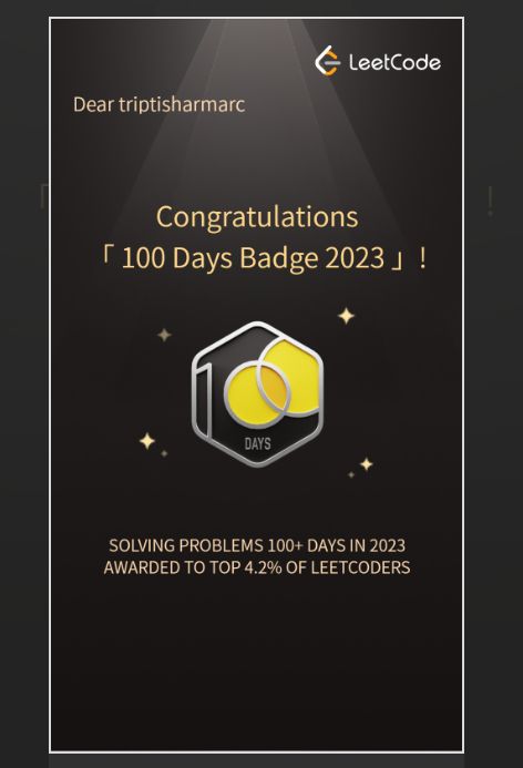 Consistency is the key. 100 days of Leetcode in 2023. | Tripti Sharma Consistency is the key. 100 days of Leetcode in 2023. | Tripti Sharma