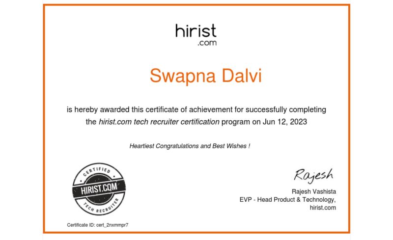 Swapna Dalvi on LinkedIn: Completed Tech Recruiter Certification Program Swapna Dalvi on LinkedIn: Completed Tech Recruiter Certification Program