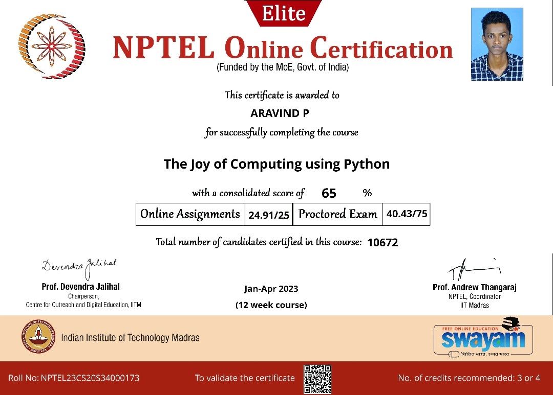 Aravind P on LinkedIn: #python #nptel #python #swayam Aravind P on LinkedIn: #python #nptel #python #swayam
