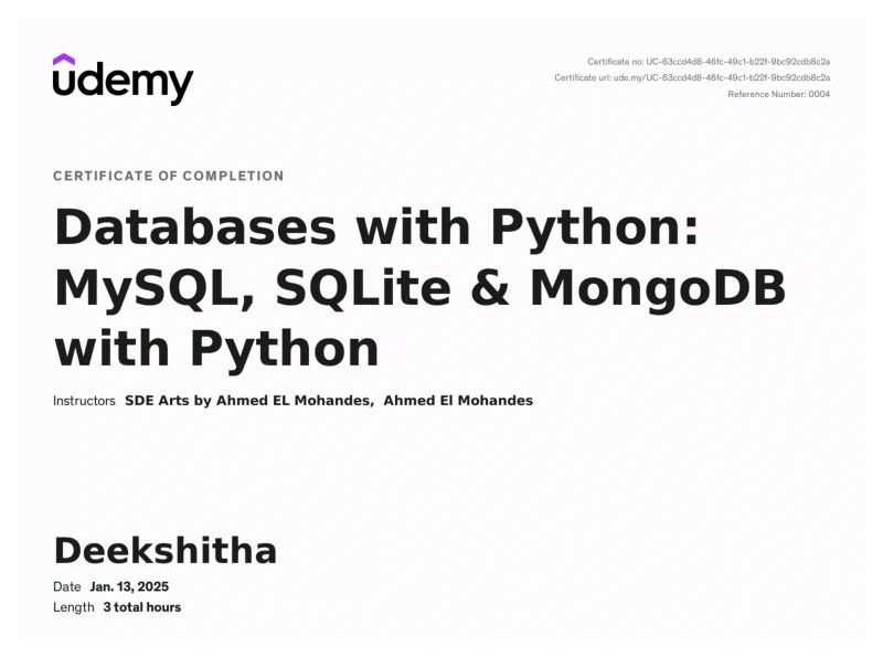 #python #mysql #sqlite #mongodb #databasemanagement #udemy… | Deekshitha M #python #mysql #sqlite #mongodb #databasemanagement #udemy… | Deekshitha M
