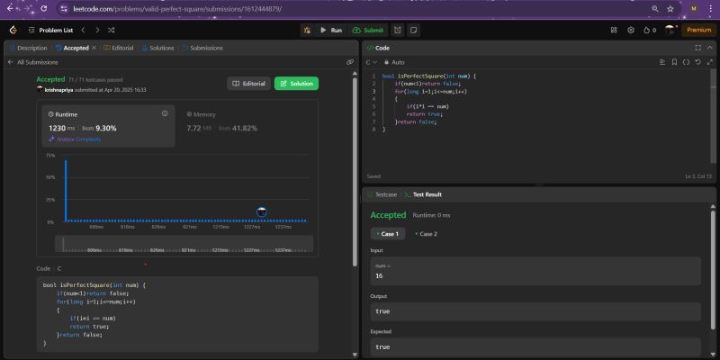 #100daysofcode #leetcode #codingchallenge #cprogramming #perfectsquare ... #100daysofcode #leetcode #codingchallenge #cprogramming #perfectsquare ...