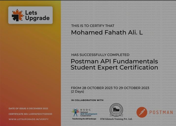 Fahath Yak on LinkedIn: Mohamed Fahath Ali. L has completed the Postman ... Fahath Yak on LinkedIn: Mohamed Fahath Ali. L has completed the Postman ...