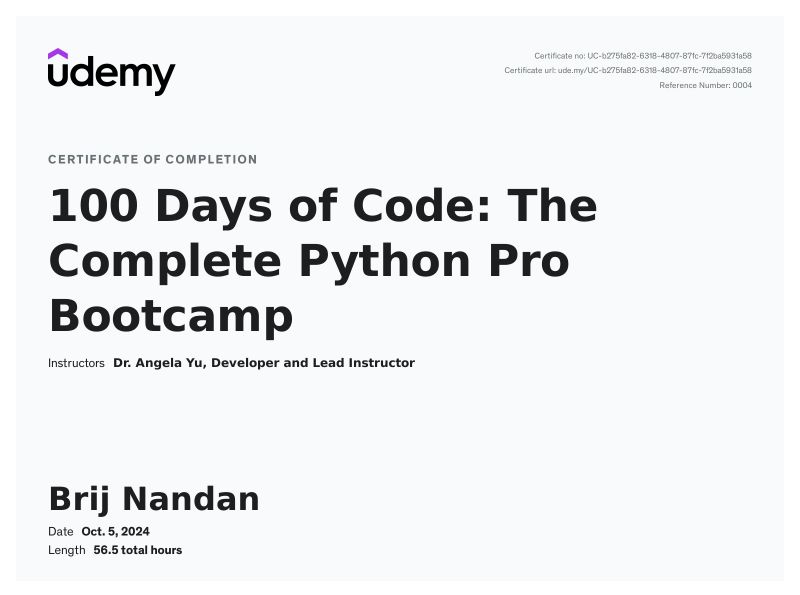 Brij Nandan on LinkedIn: #python #coding #bootcamp #100daysofcode # ... Brij Nandan on LinkedIn: #python #coding #bootcamp #100daysofcode # ...
