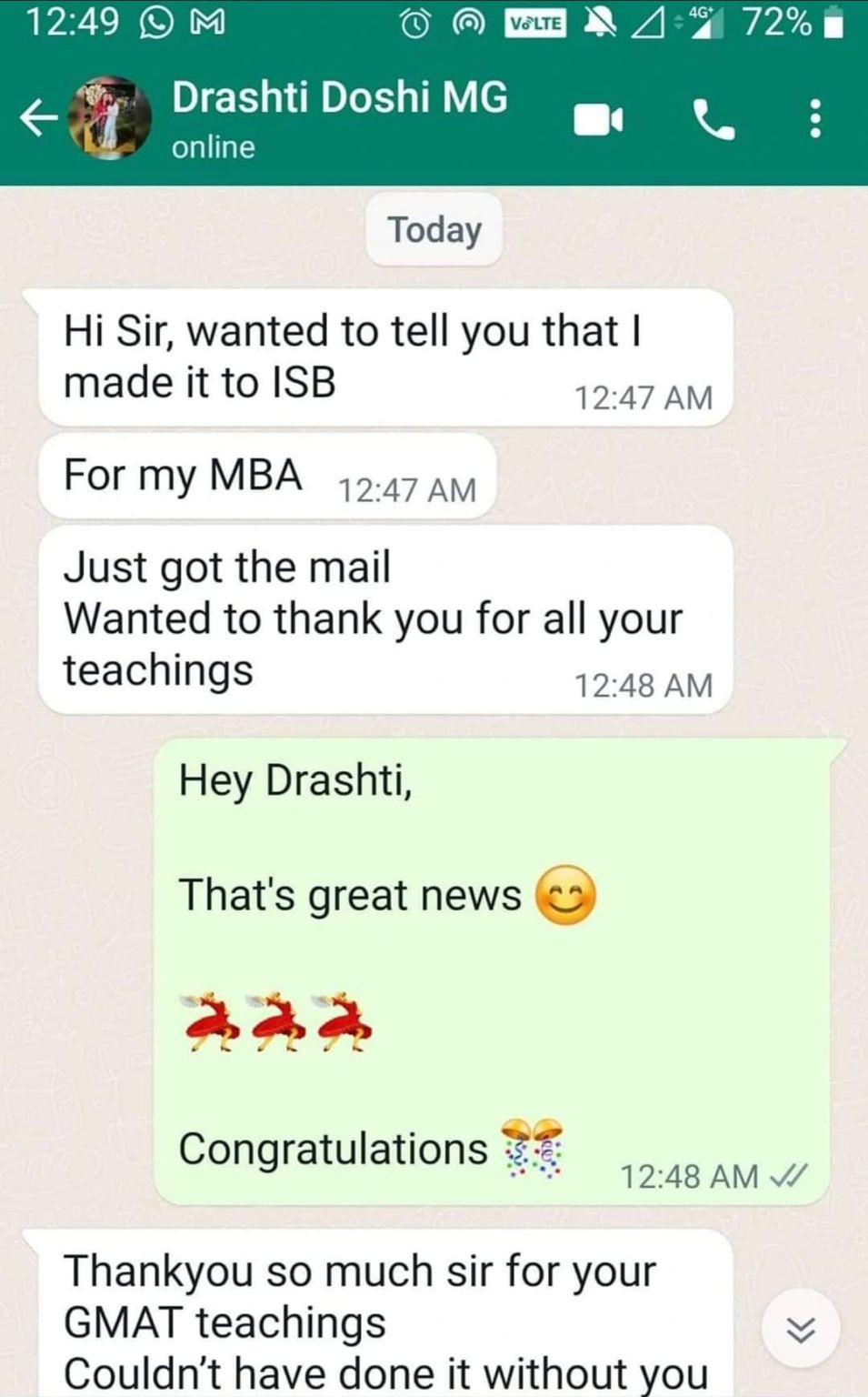 Congratulations to Drashti Doshi - ISB Acceptance. My 38th student this ... Congratulations to Drashti Doshi - ISB Acceptance. My 38th student this ...