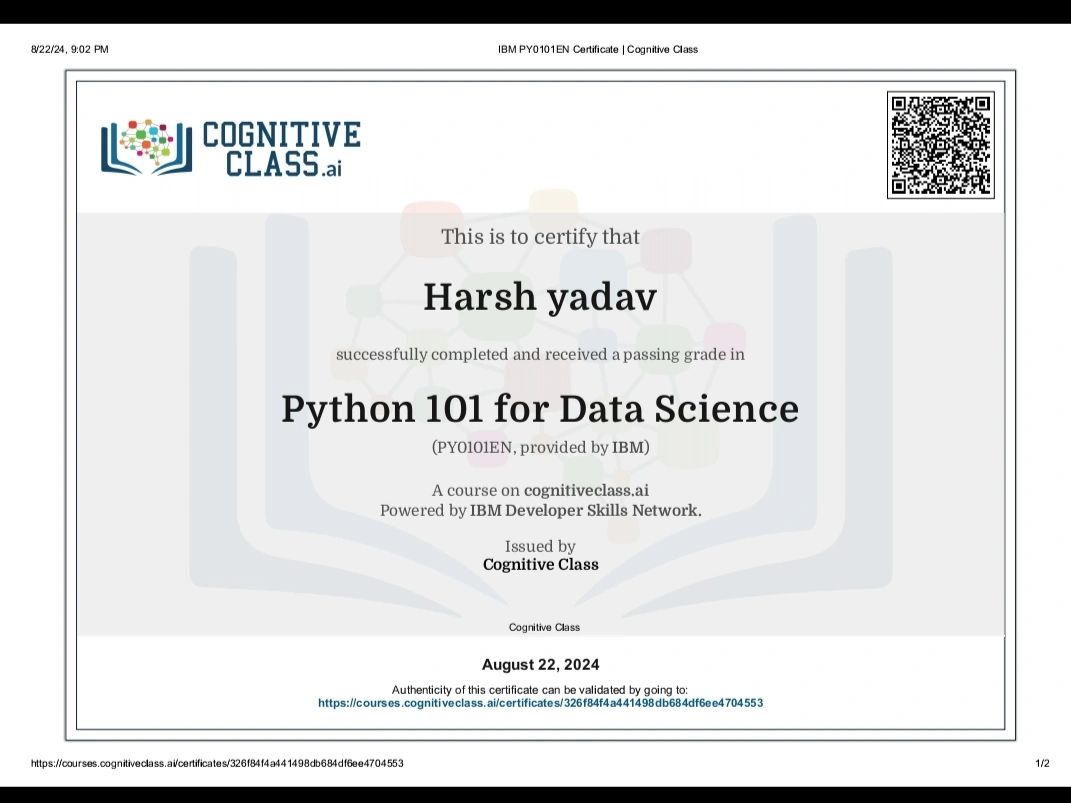Harsh yadav on LinkedIn: #datascience #python #ibm #continuouslearning Harsh yadav on LinkedIn: #datascience #python #ibm #continuouslearning
