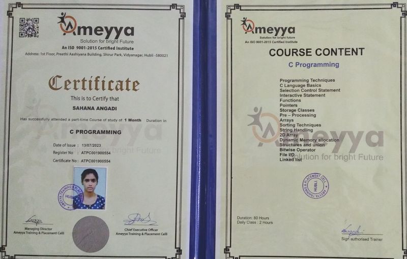 Sahana Angadi on LinkedIn: #cprogramming #certification #codingskills Sahana Angadi on LinkedIn: #cprogramming #certification #codingskills