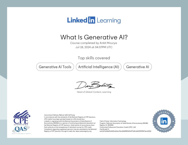 🚀 Excited to share that I’ve just completed the “What Is Generative AI ... 🚀 Excited to share that I’ve just completed the “What Is Generative AI ...