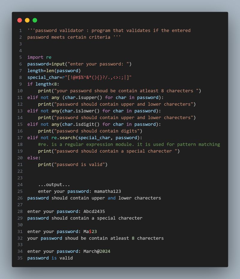 Introducing Python Password Validation Program | Otte Mamatha posted on ... Introducing Python Password Validation Program | Otte Mamatha posted on ...