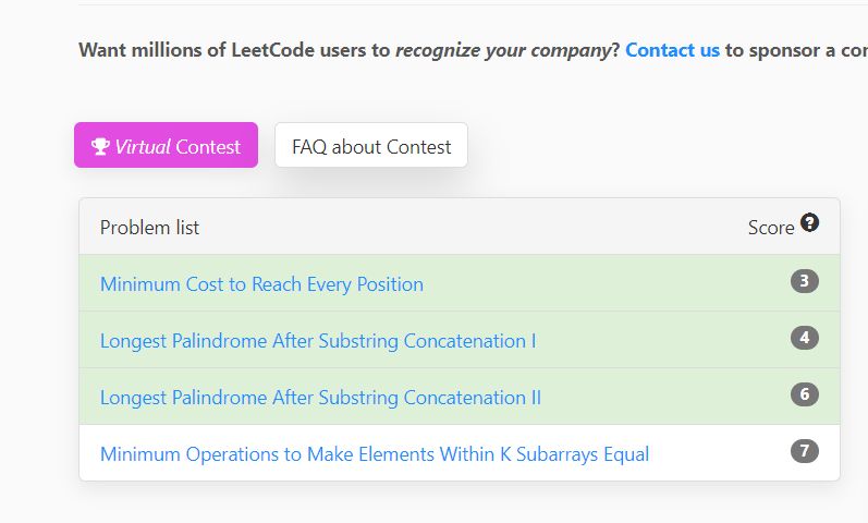 I attended today's LeetCode Weekly Contest 443 and managed to solve 3/4 ... I attended today's LeetCode Weekly Contest 443 and managed to solve 3/4 ...