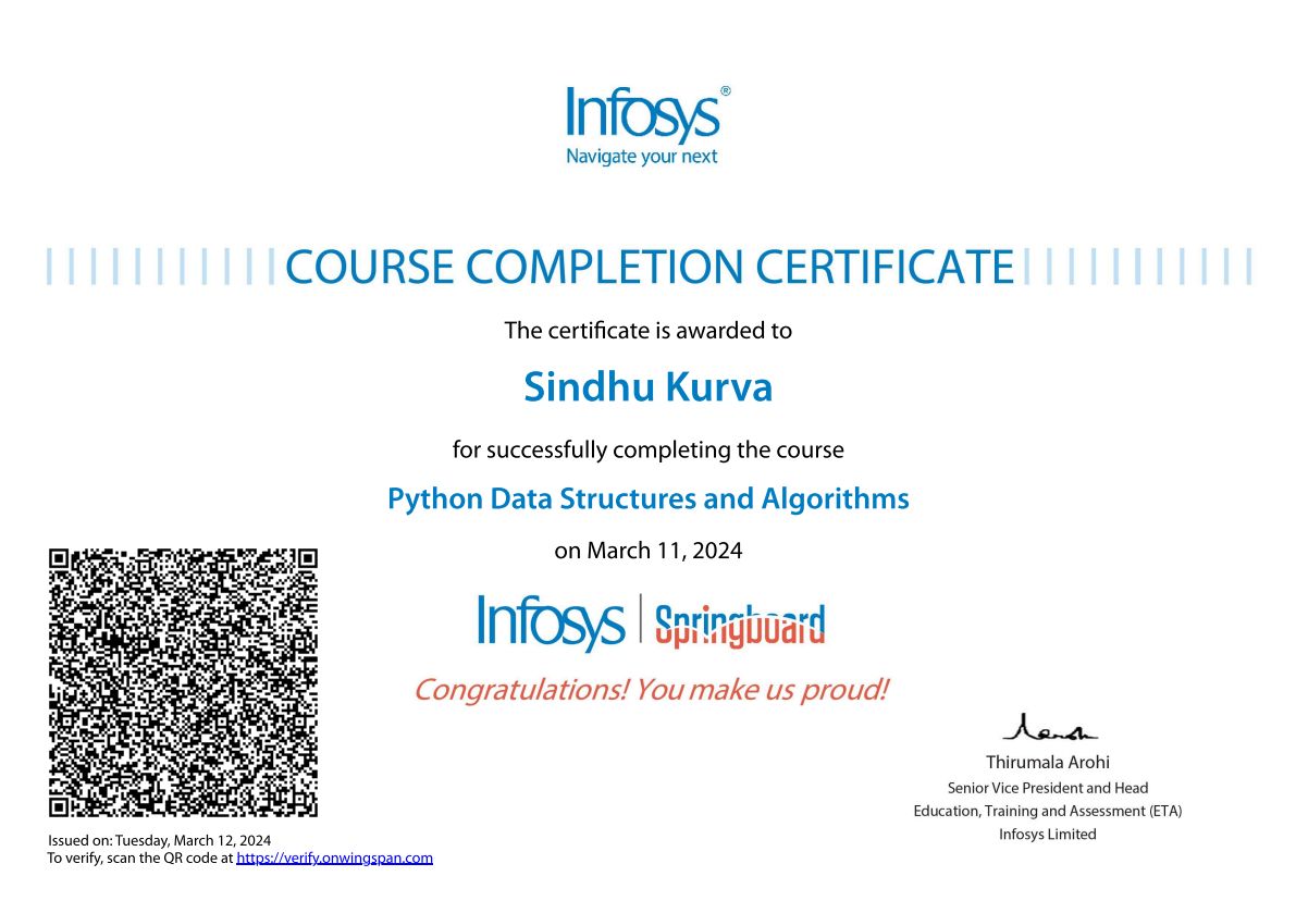Completed Python Data Structures and Algorithms certification | sindhu ... Completed Python Data Structures and Algorithms certification | sindhu ...