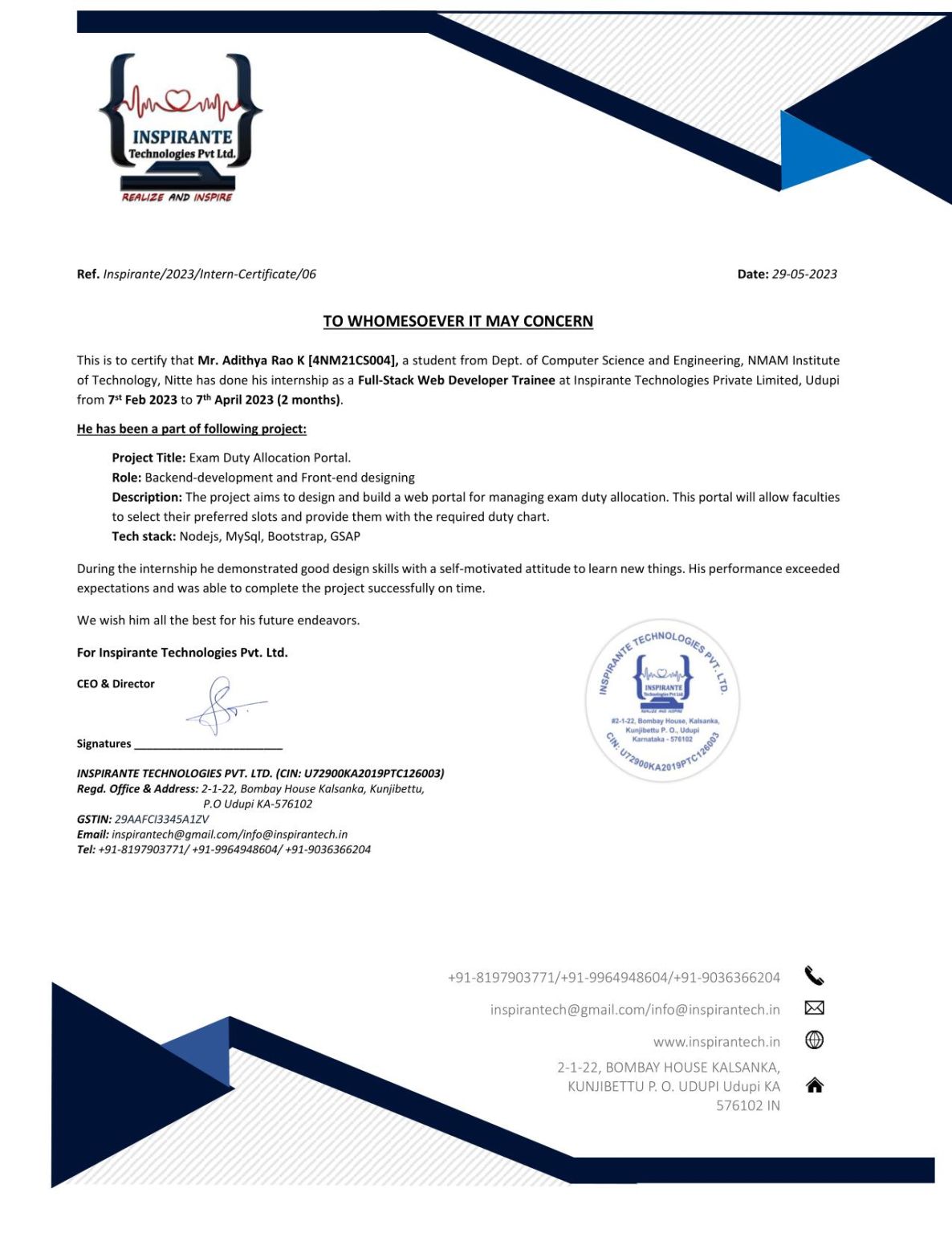 Adithya Rao K on LinkedIn: #internshipexperience Adithya Rao K on LinkedIn: #internshipexperience