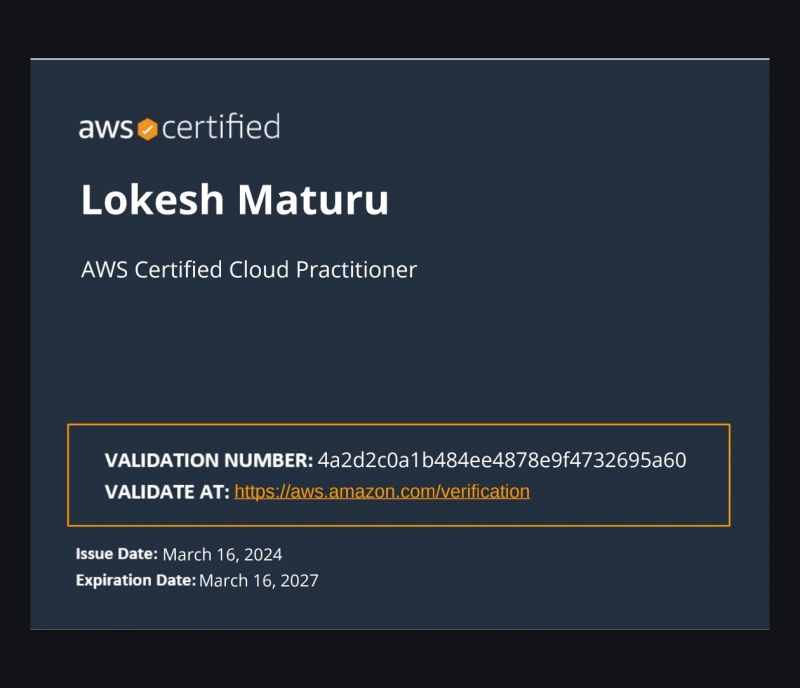 Maturu Lokesh on LinkedIn: #awscertification #awscloudpractitioner # ... Maturu Lokesh on LinkedIn: #awscertification #awscloudpractitioner # ...