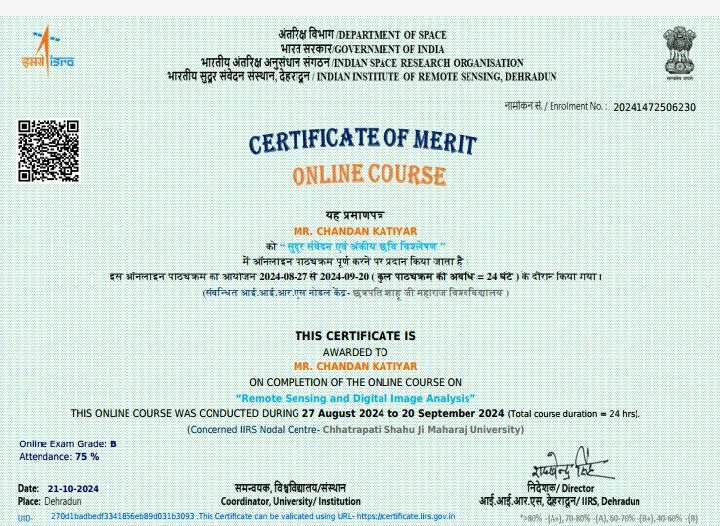 Chandan Katiyar on LinkedIn: certified in Remote Sensing by IIRS Chandan Katiyar on LinkedIn: certified in Remote Sensing by IIRS