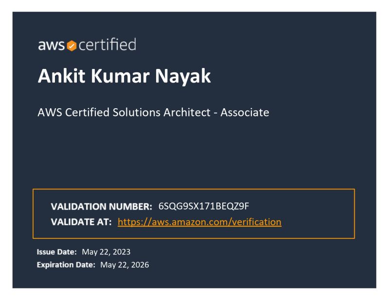 Ankit Kumar Nayak on LinkedIn: #aws #certifiedsolutionsarchitect # ... Ankit Kumar Nayak on LinkedIn: #aws #certifiedsolutionsarchitect # ...