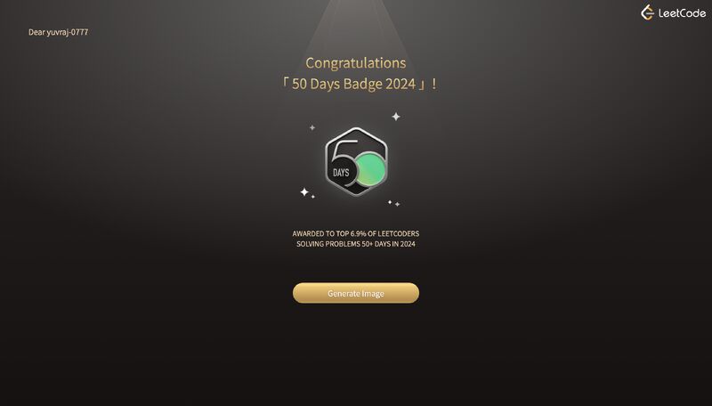 Celebrating 50-day milestone on LeetCode | YUVRAJ SINGH posted on the ... Celebrating 50-day milestone on LeetCode | YUVRAJ SINGH posted on the ...