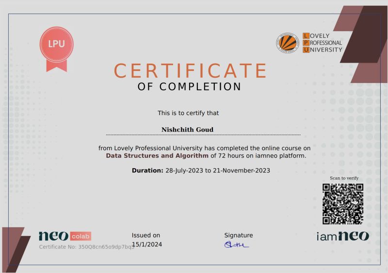 Done, Data Structures Algorithms (DSA) through Lovely Professional ... Done, Data Structures Algorithms (DSA) through Lovely Professional ...