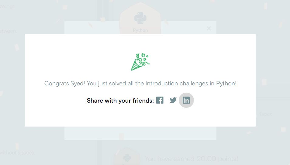 Completion of Introduction to Python on HackerRank | Syed Subhan posted ... Completion of Introduction to Python on HackerRank | Syed Subhan posted ...