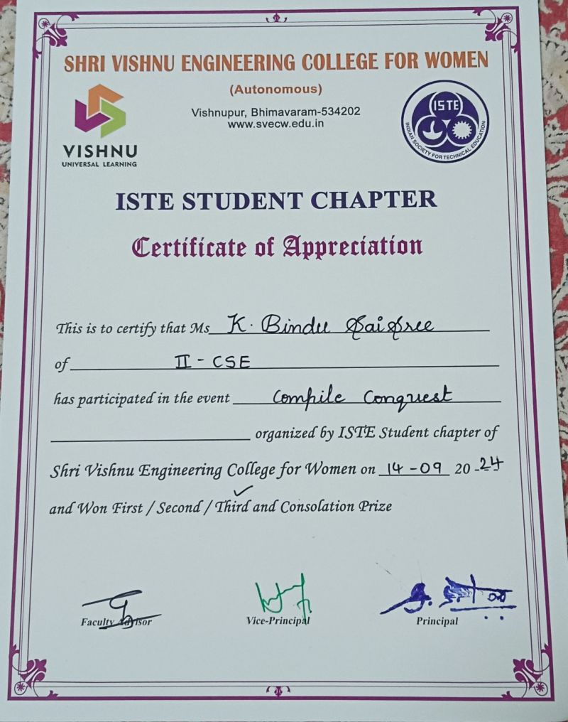 KUNCHAM BINDU SAI SREE on LinkedIn: #coding #problemsolving #iste # ... KUNCHAM BINDU SAI SREE on LinkedIn: #coding #problemsolving #iste # ...