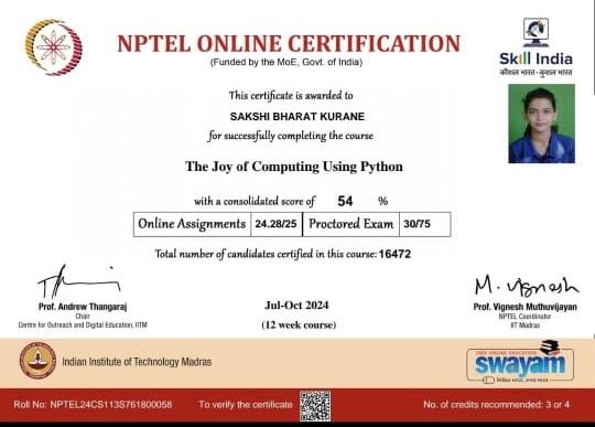 Sakshi Kurane on LinkedIn: #nptel #pythonprogramming #learningneverstops Sakshi Kurane on LinkedIn: #nptel #pythonprogramming #learningneverstops